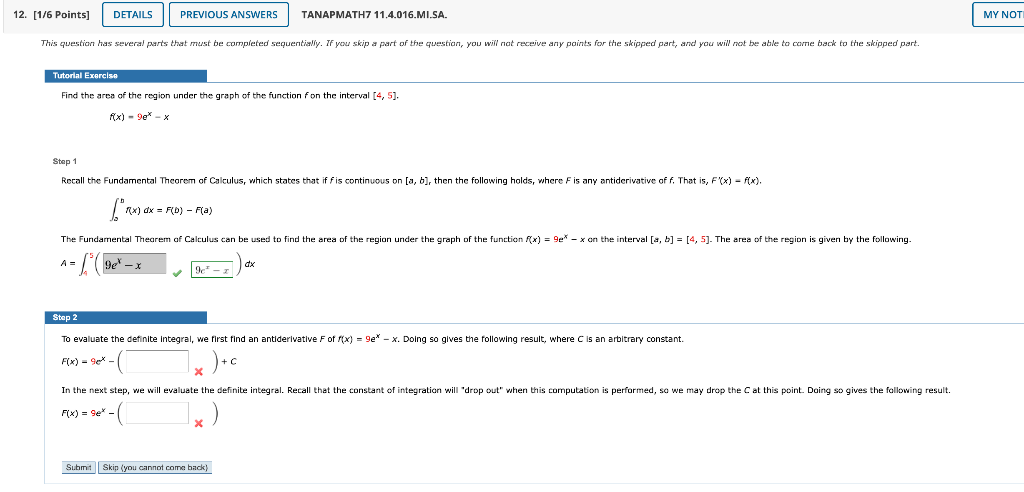 Solved 12. [1/6 Points DETAILS PREVIOUS ANSWERS TANAPMATH7 | Chegg.com