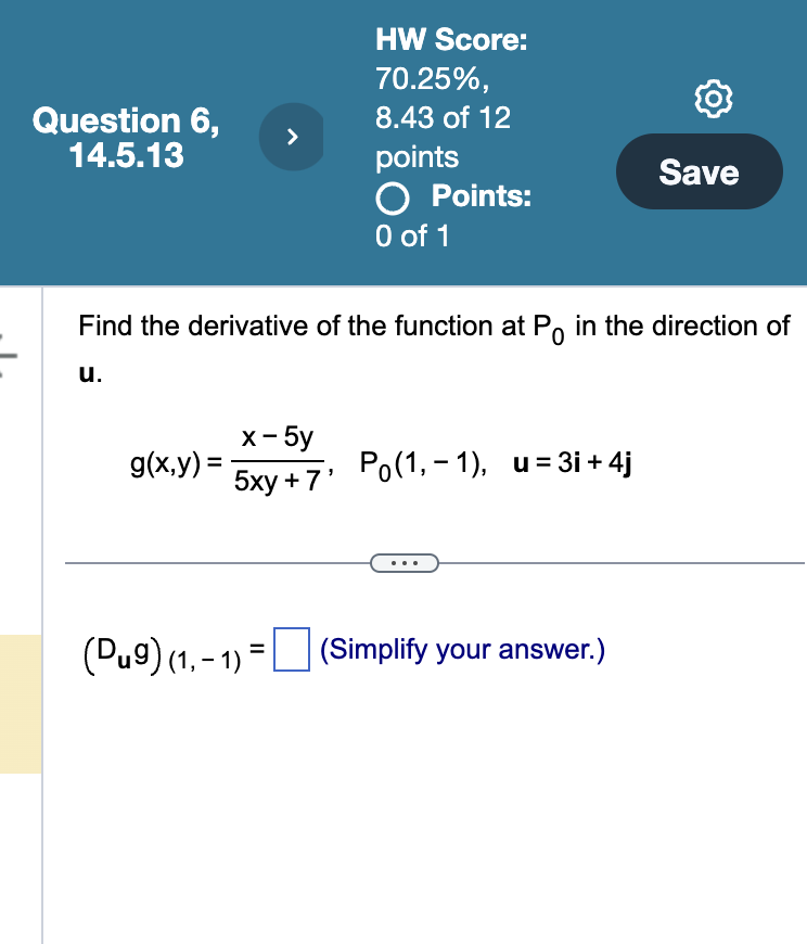 Solved Find the derivative of the function at P0 in the | Chegg.com