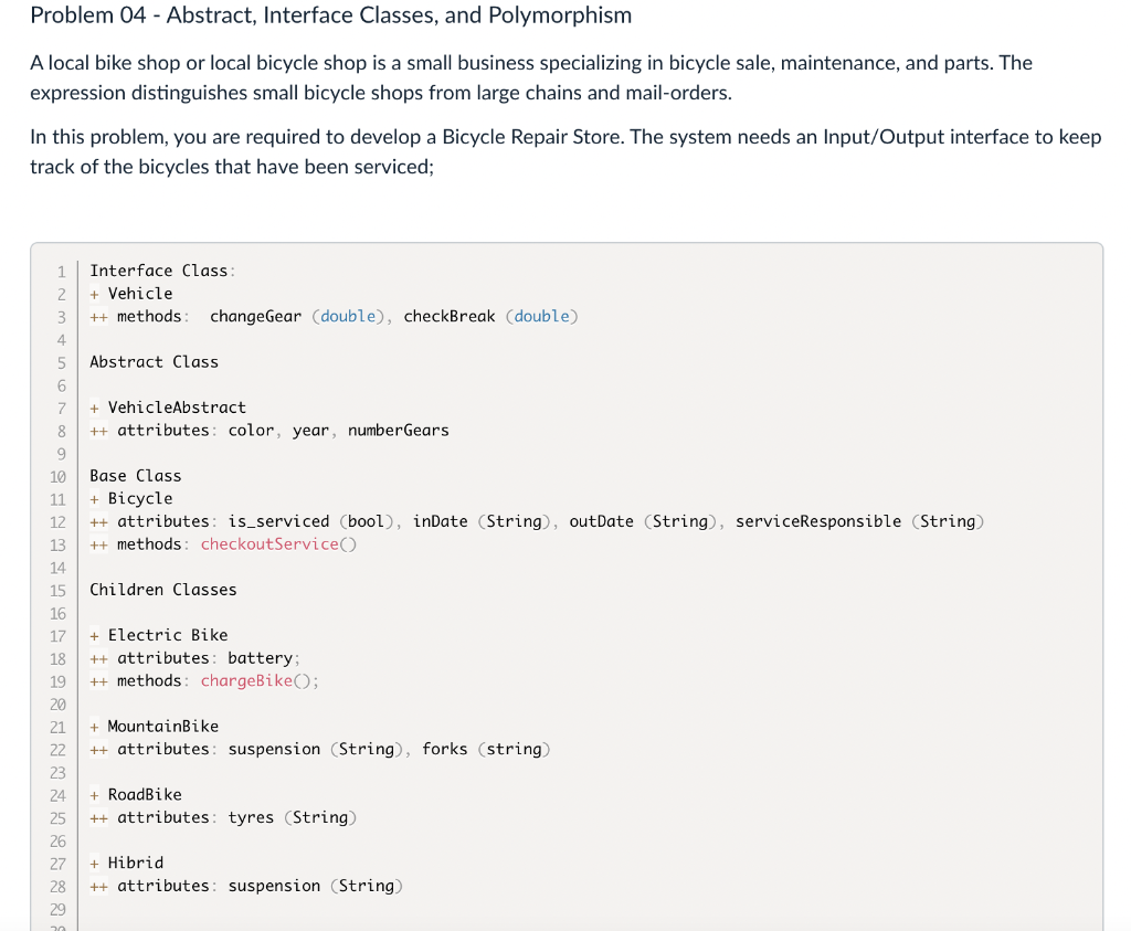 Solved Problem 04 - Abstract, Interface Classes, and | Chegg.com