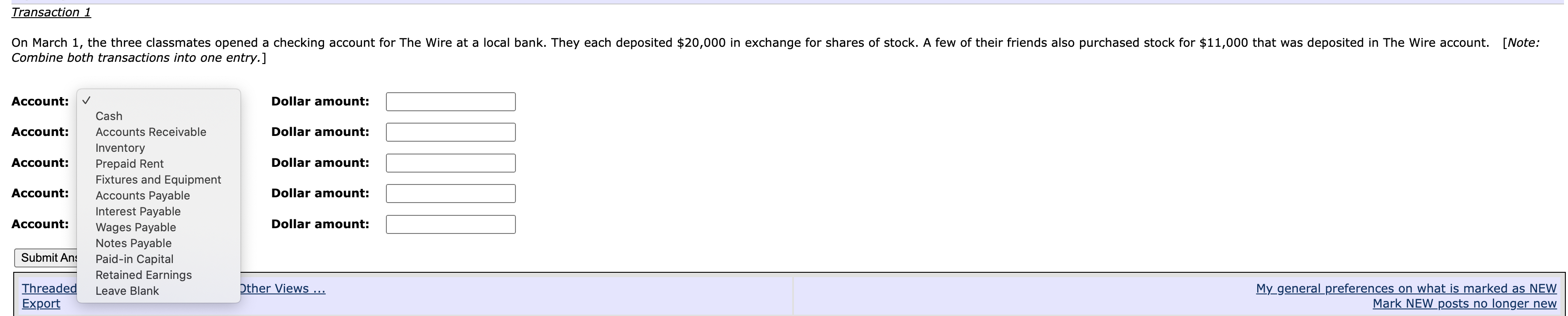 Solved "Account" submission boxes (you can leave the | Chegg.com