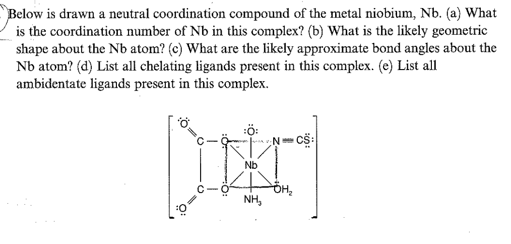Solved Below is drawn a neutral coordination compound of the | Chegg.com