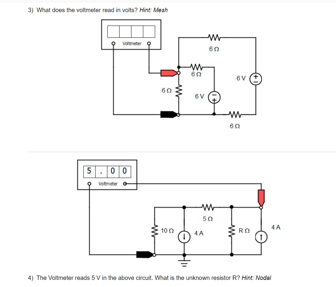 Solved 3) What does the voltmeter read in volts? Hint: Mesh | Chegg.com