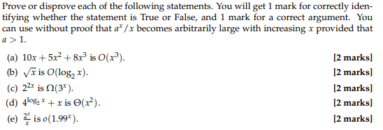 Solved Prove or disprove each of the following statements. | Chegg.com