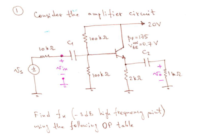 Solved Consider the amplifier circuit Find fH(−3dB high | Chegg.com