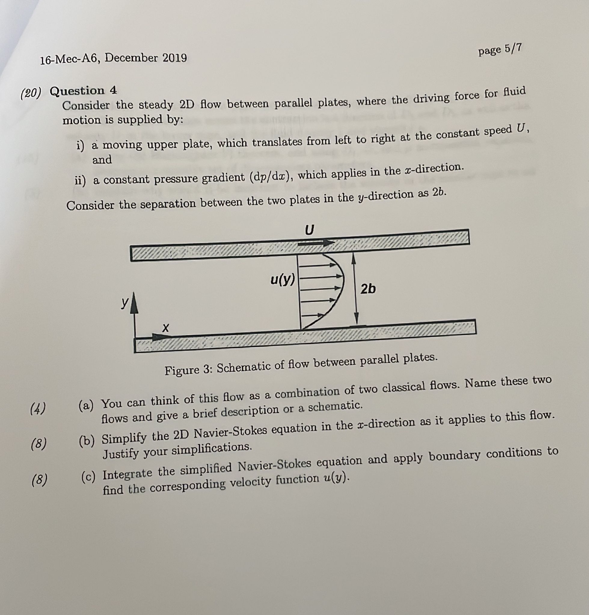 Solved 20) Question 4 Consider the steady 2D flow between | Chegg.com