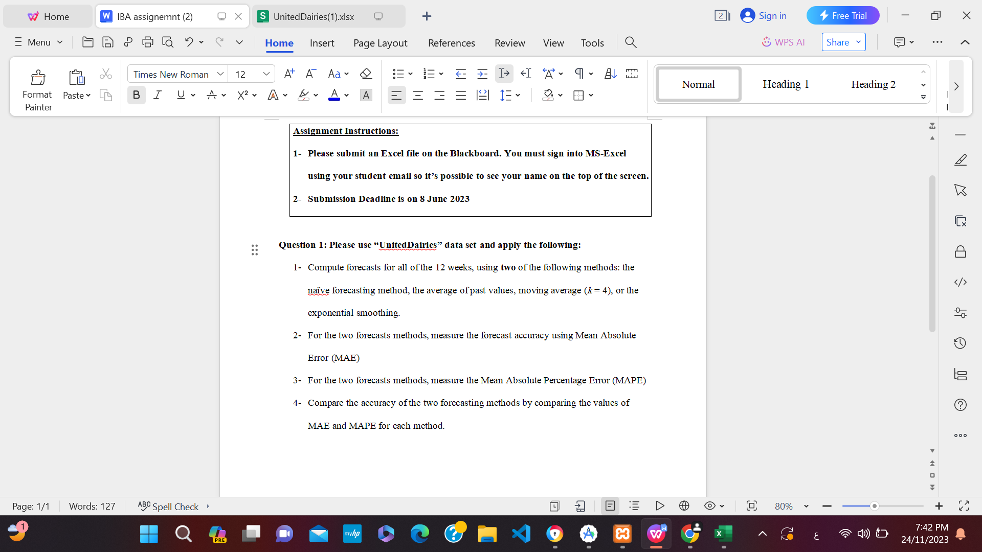Solved Assignment Instructions: 1- Please submit an Excel | Chegg.com
