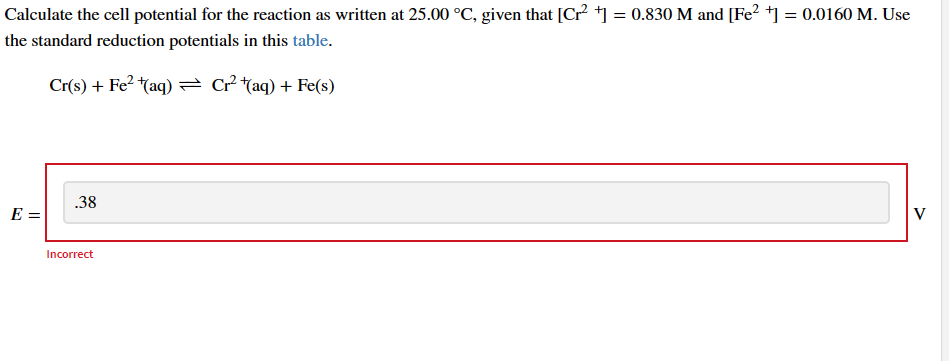 Solved Calculate the cell potential for the reaction as | Chegg.com