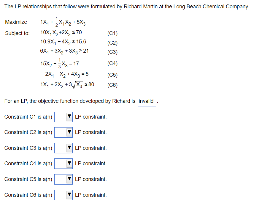 Solved The LP relationships that follow were formulated by | Chegg.com