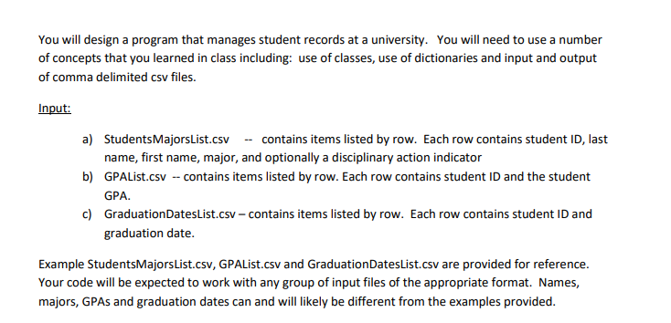 Solved You will design a program that manages student | Chegg.com