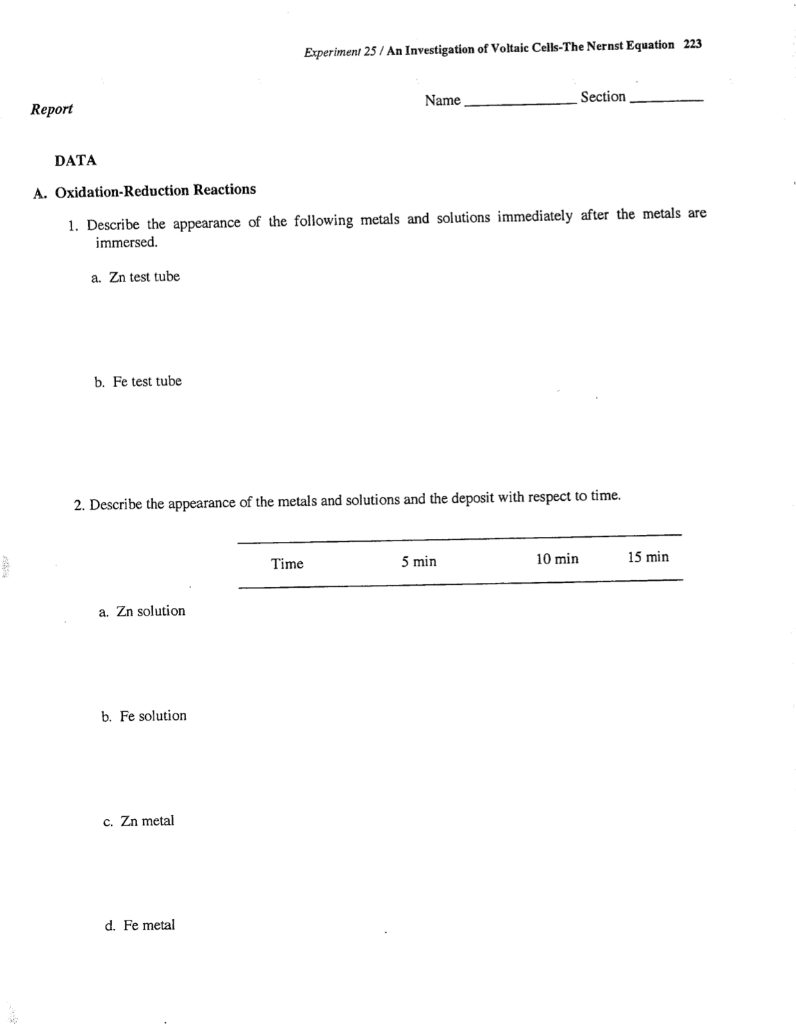 Experiment 25 / An Investigation of Voltaic Cells-The | Chegg.com