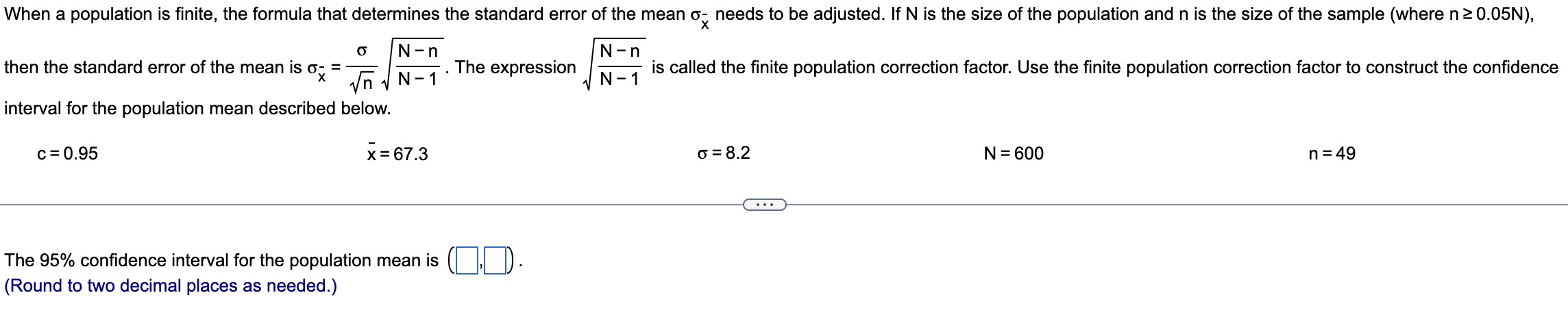 Solved When a population is finite, the formula that | Chegg.com