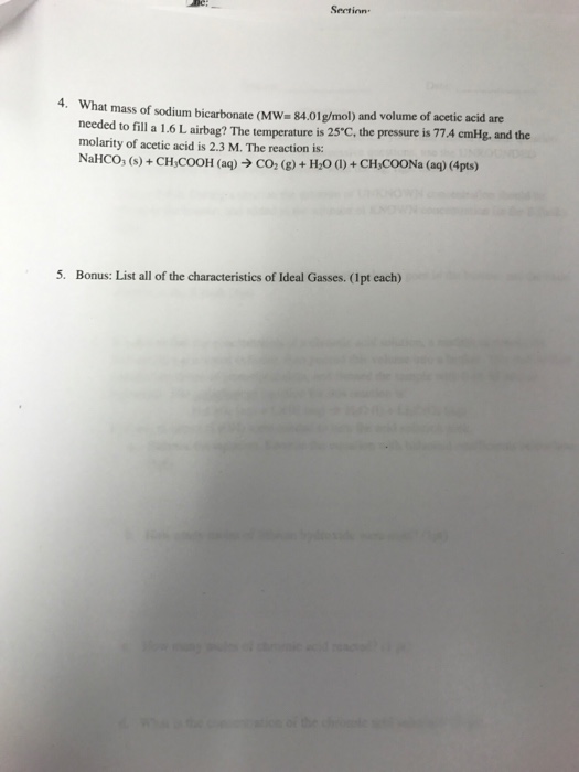 Solved What mass of sodium bicarbonate (MW = 84.01 g/mol) | Chegg.com