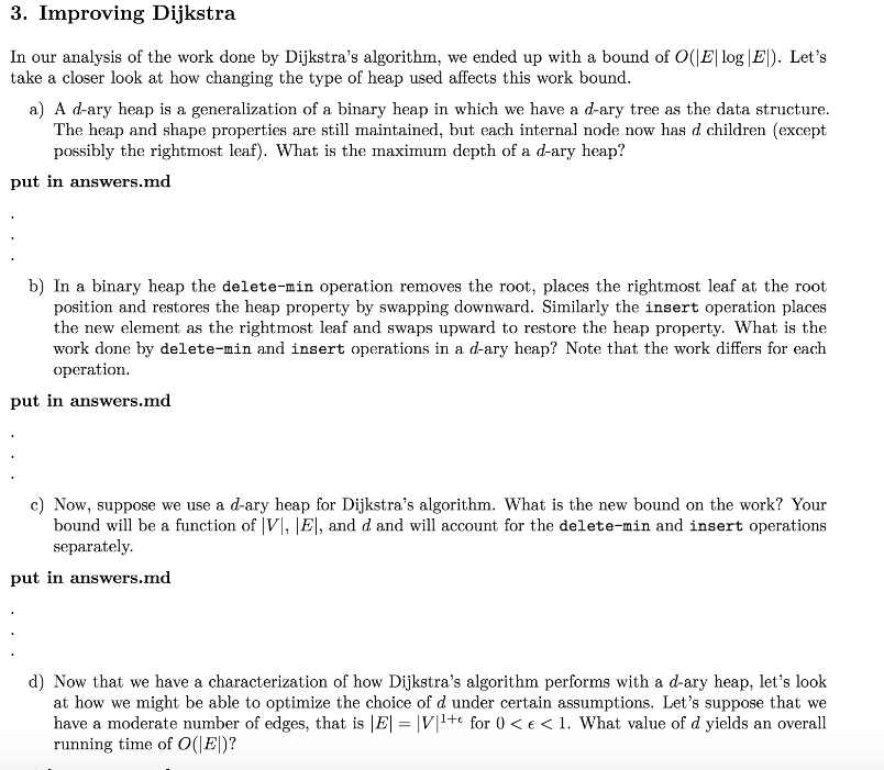 Solved 3. Improving Dijkstra In our analysis of the work | Chegg.com
