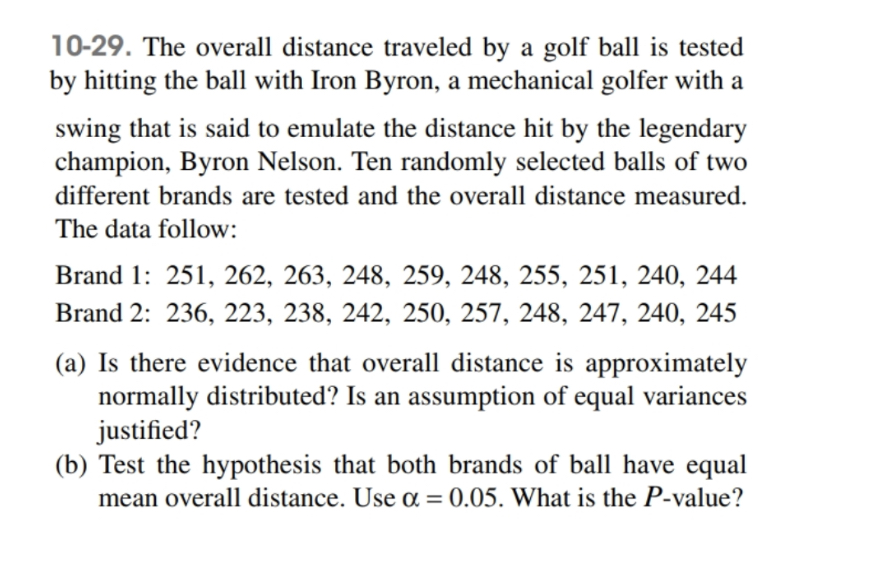 Solved 10-29. The overall distance traveled by a golf ball | Chegg.com