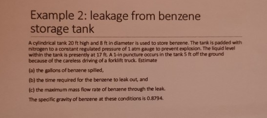Solved Example 2: leakage from benzene storage tank A | Chegg.com