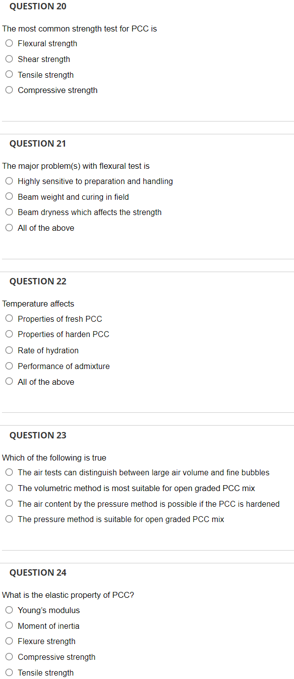 Solved QUESTION 20 The most common strength test for PCC is | Chegg.com