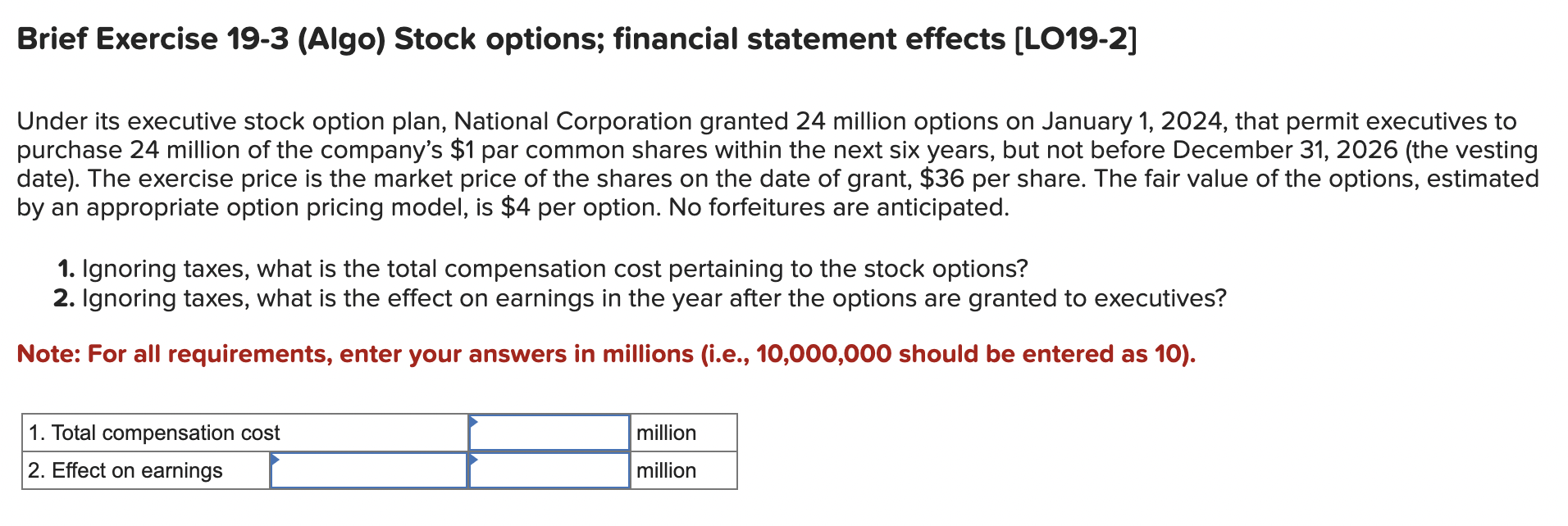 Solved Brief Exercise 19-3 (Algo) Stock options; financial | Chegg.com