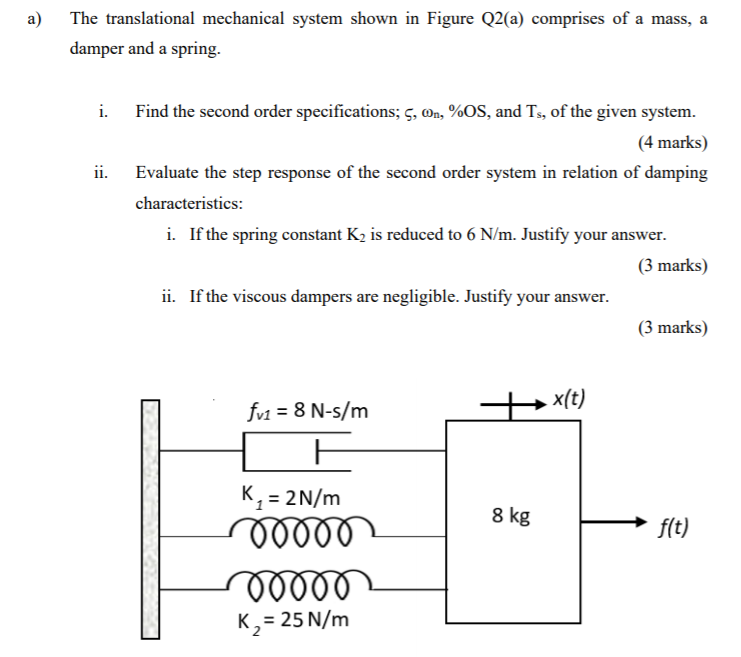 Solved a) The translational mechanical system shown in | Chegg.com
