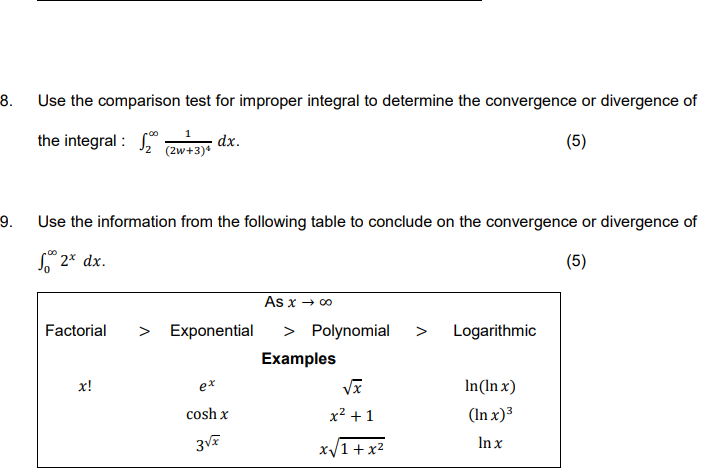 Solved 8. Use the comparison test for improper integral to | Chegg.com