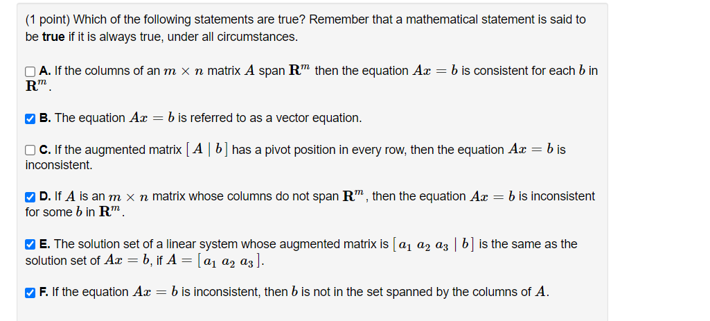 Solved (1 point) Which of the following statements are true? | Chegg.com
