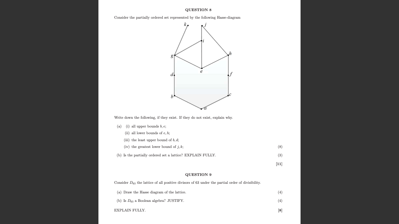 Solved QUESTION 8 Consider the partially ordered set | Chegg.com