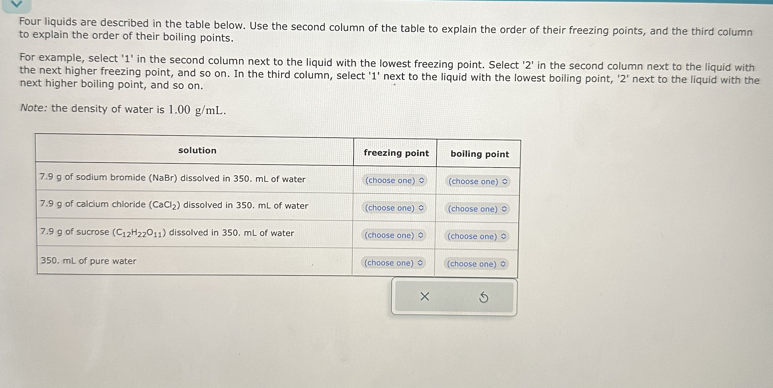 Solved Four liquids are described in the table below. Use | Chegg.com