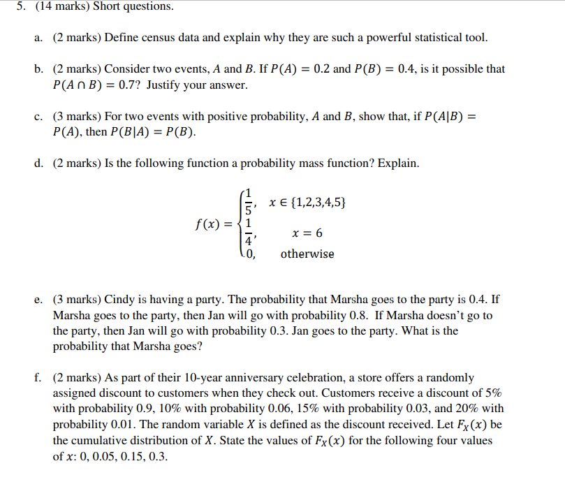Solved 5. (14 marks) Short questions. a. (2 marks) Define | Chegg.com