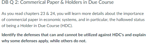 Solved DB Q 2: Commerical Paper \& Holders in Due Course As | Chegg.com