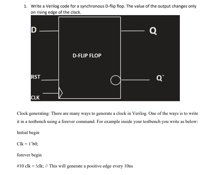 Solved 1 Write A Verilog Code For A Synchronous D Flip