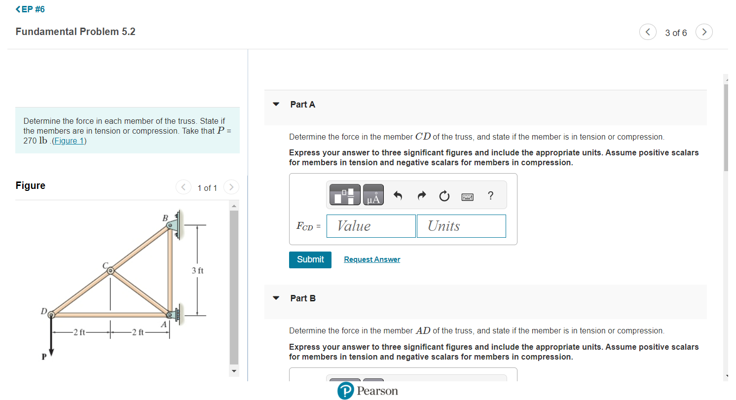 Solved Determine The Force In The Member Cd Of The Truss