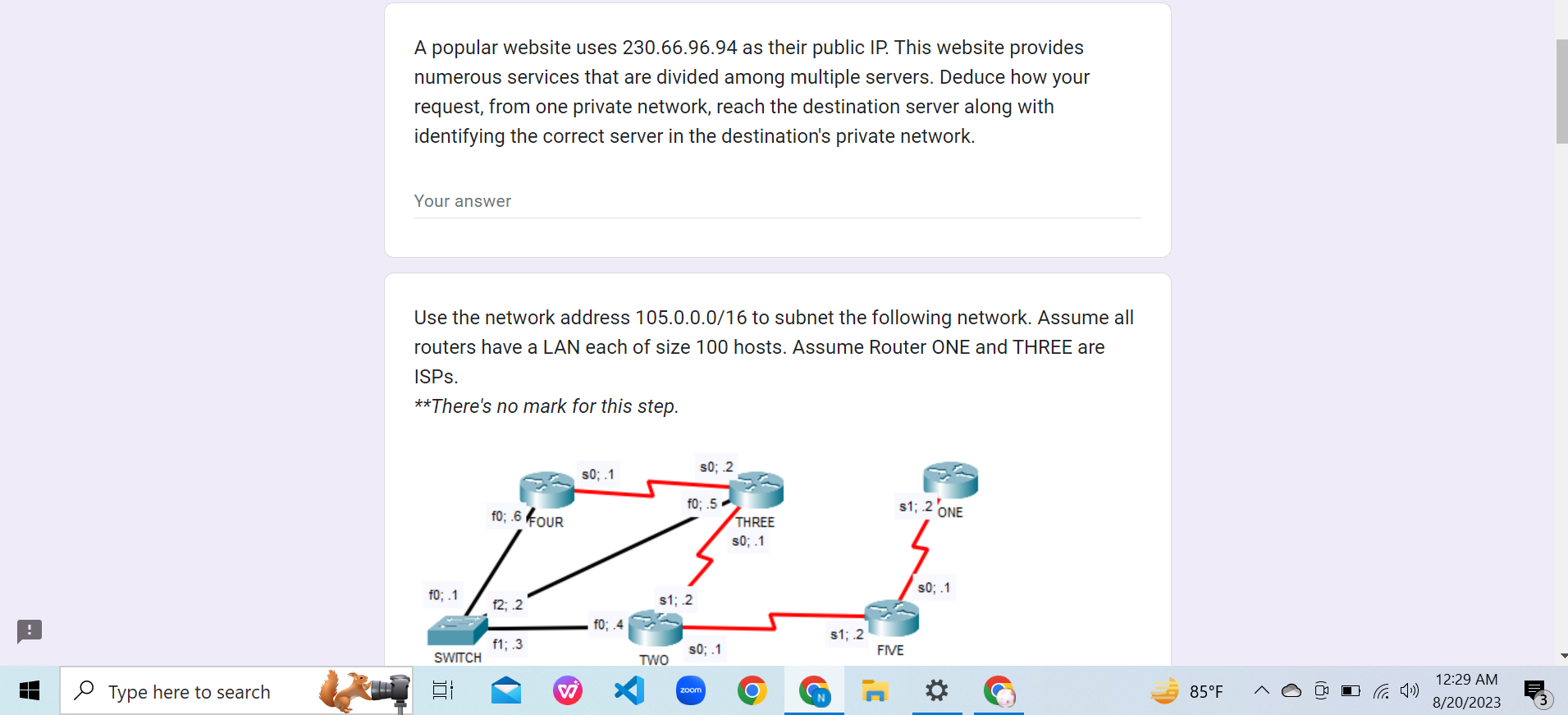 Solved \r\nUse the network address \\( 105.0 .0 .0 / 16 \\) | Chegg.com