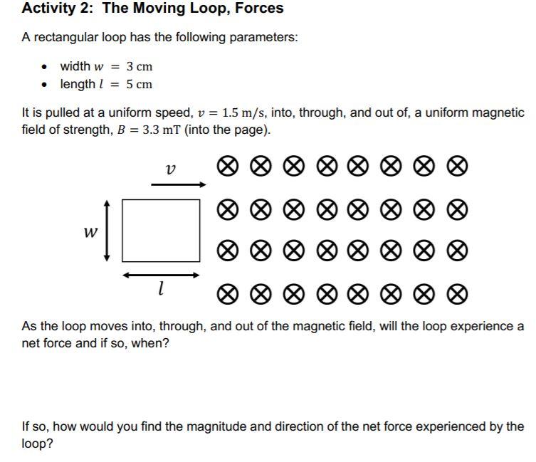 Solved Activity 2: The Moving Loop, Forces A rectangular | Chegg.com