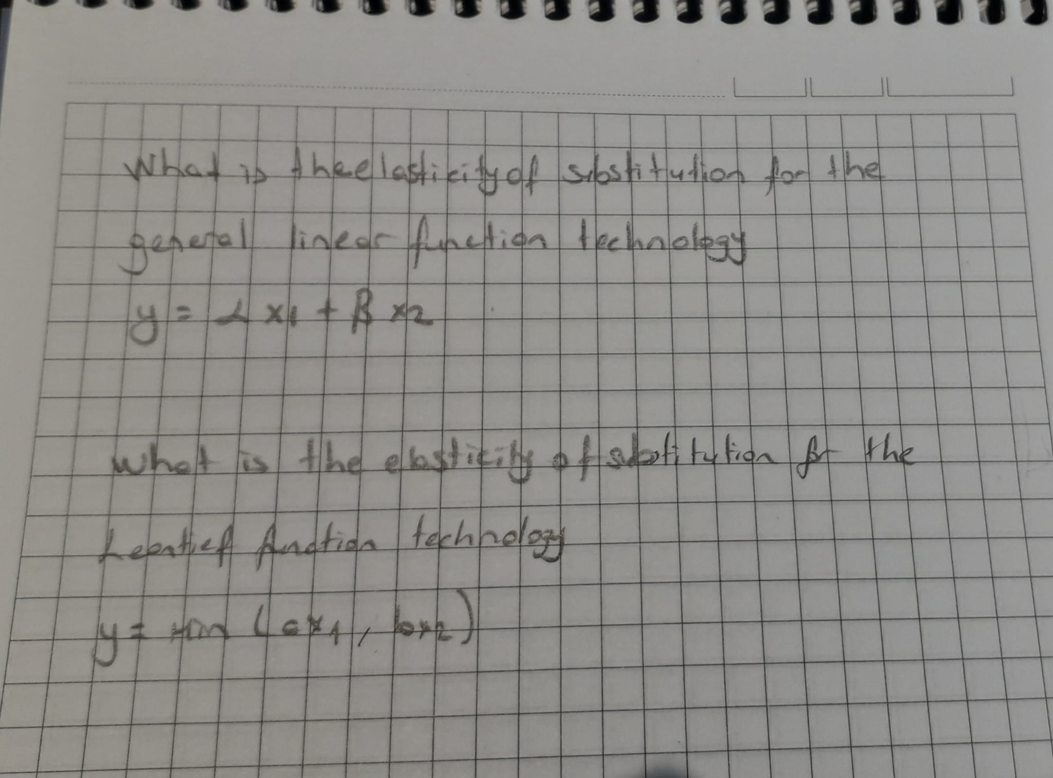 Solved What is the elasticity of substitution for the | Chegg.com