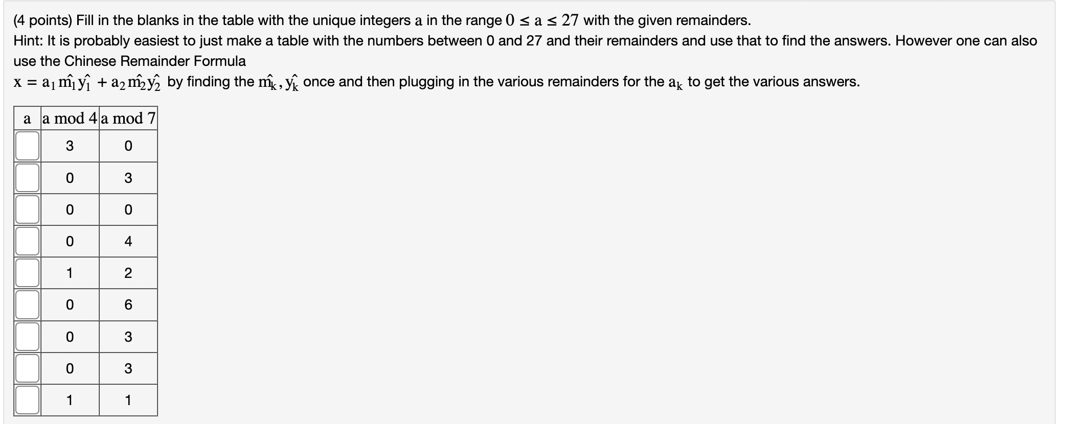 Solved (4 points) Fill in the blanks in the table with the | Chegg.com