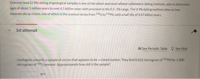 Solved Uranium-lead (U-Pb) dating of geological samples is | Chegg.com