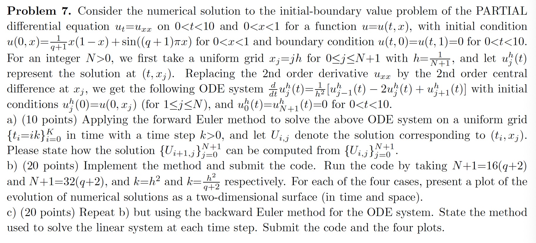 Solved Problem 7. Consider the numerical solution to the | Chegg.com