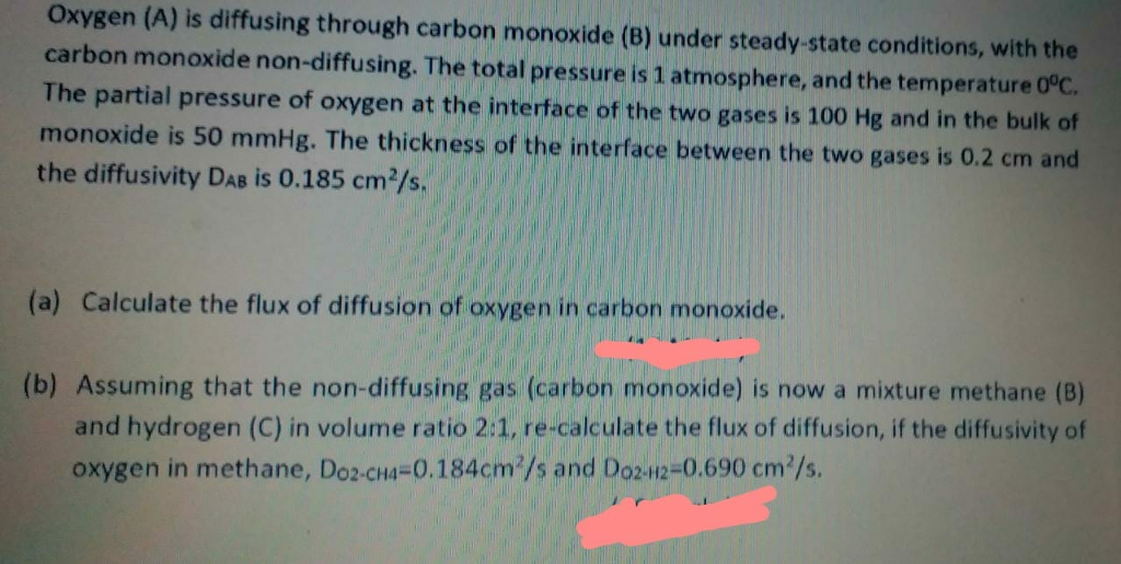 Solved Oxygen (A) is diffusing through carbon monoxide (B) | Chegg.com