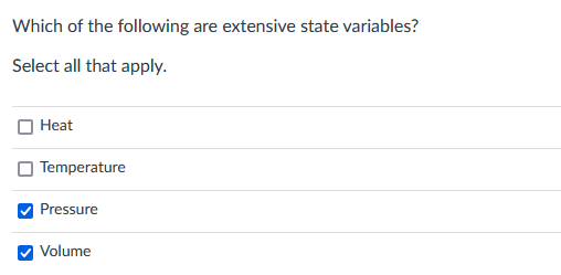 Solved Which of the following are extensive state variables? | Chegg.com