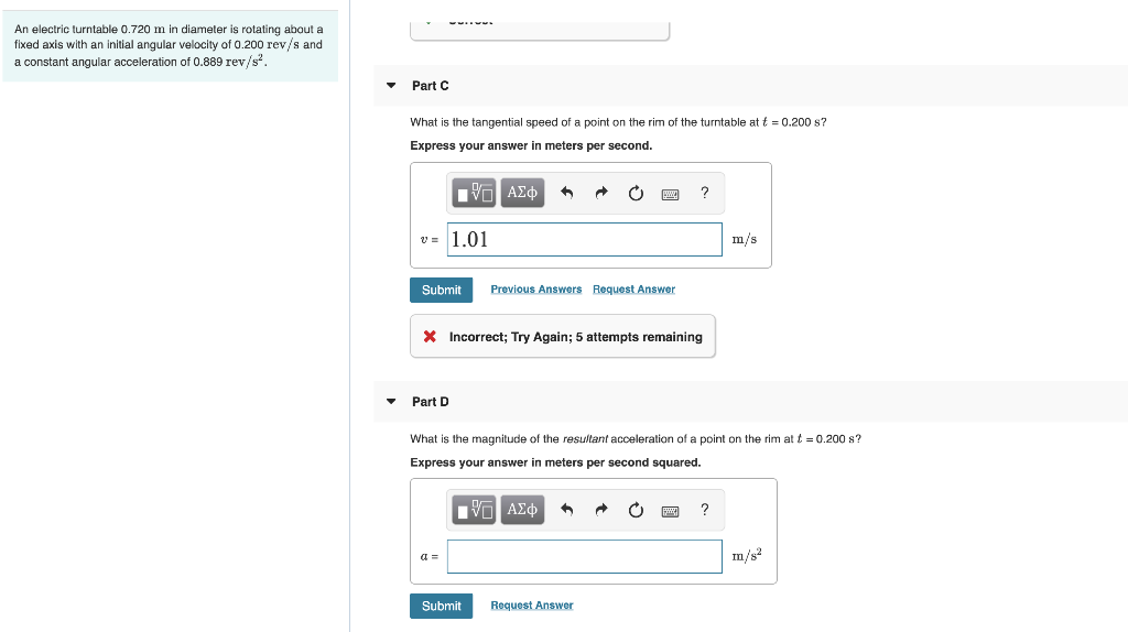 Solved An Electric Turntable 0 720 M In Diameter Is Rotating