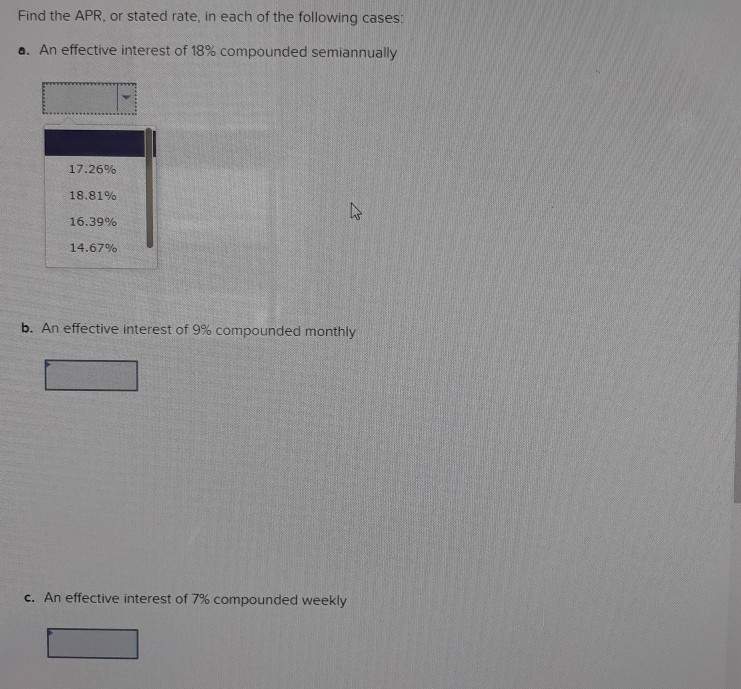 Solved Find the APR, or stated rate, in each of the | Chegg.com
