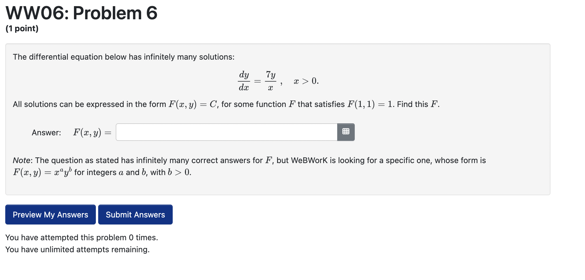 Solved The differential equation below has infinitely many | Chegg.com