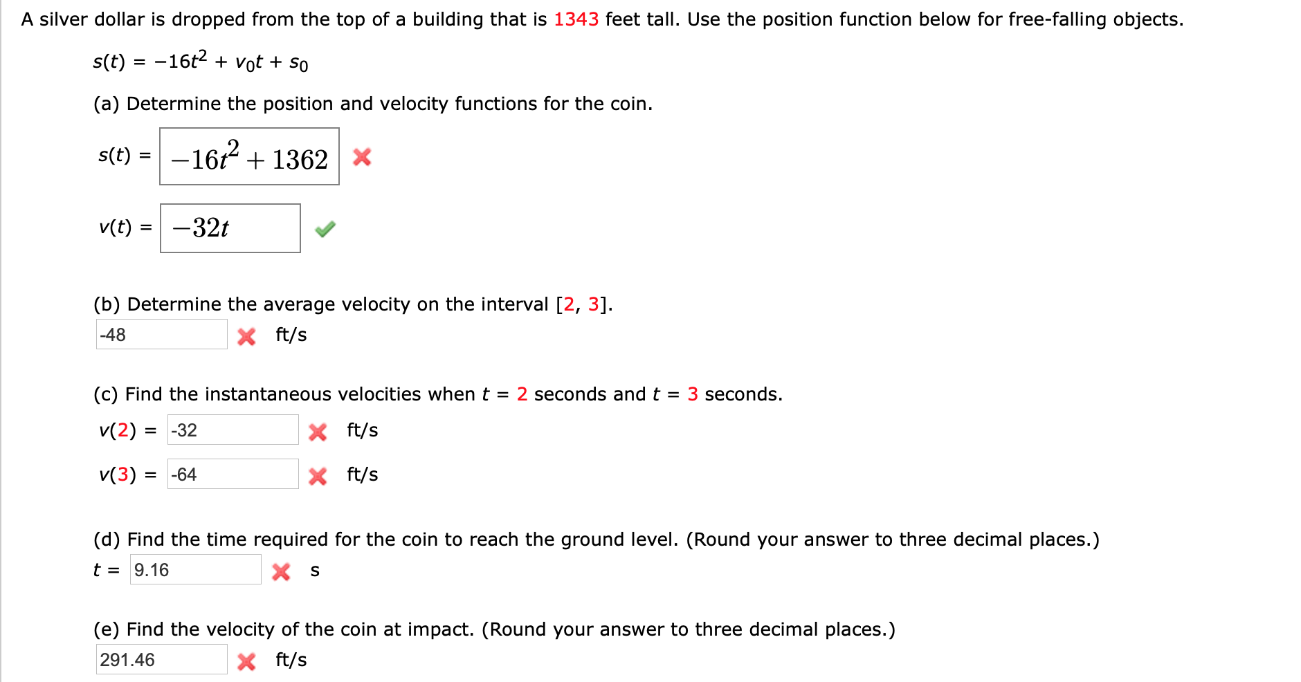 Solved A silver dollar is dropped from the top of a building | Chegg.com