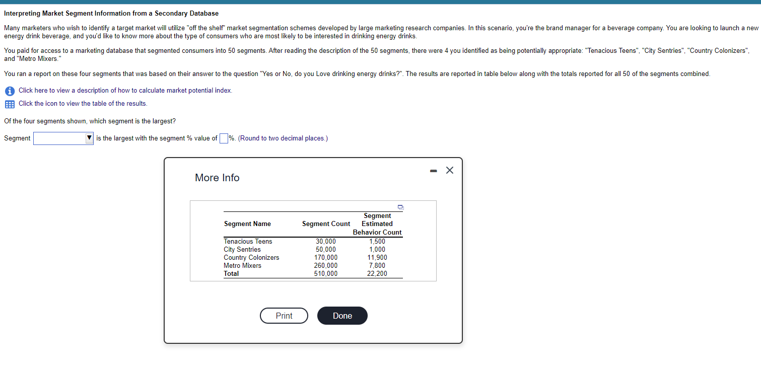 Solved Interpreting Market Segment Information from a | Chegg.com