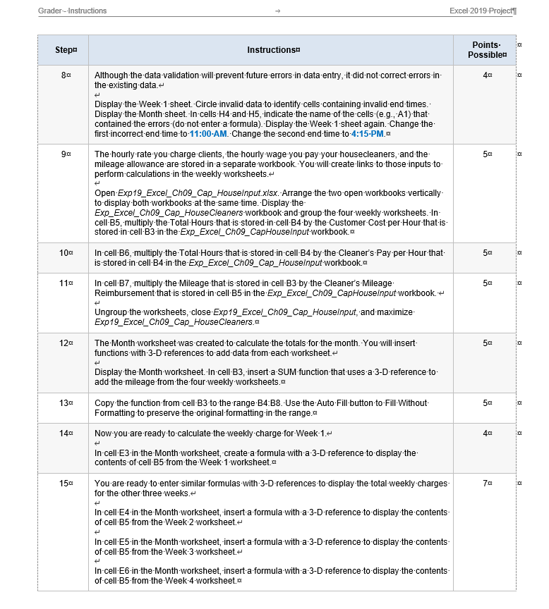 Grader - Instructions Excel-2019 Project | Chegg.com