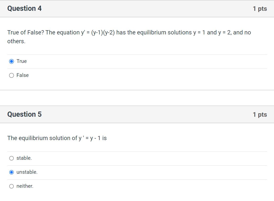 Solved True of False? The equation y′=(y−1)(y−2) has the | Chegg.com