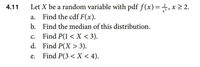 Solved Let X be a random variable with pdf f(x)=x22,x≥2. a. | Chegg.com