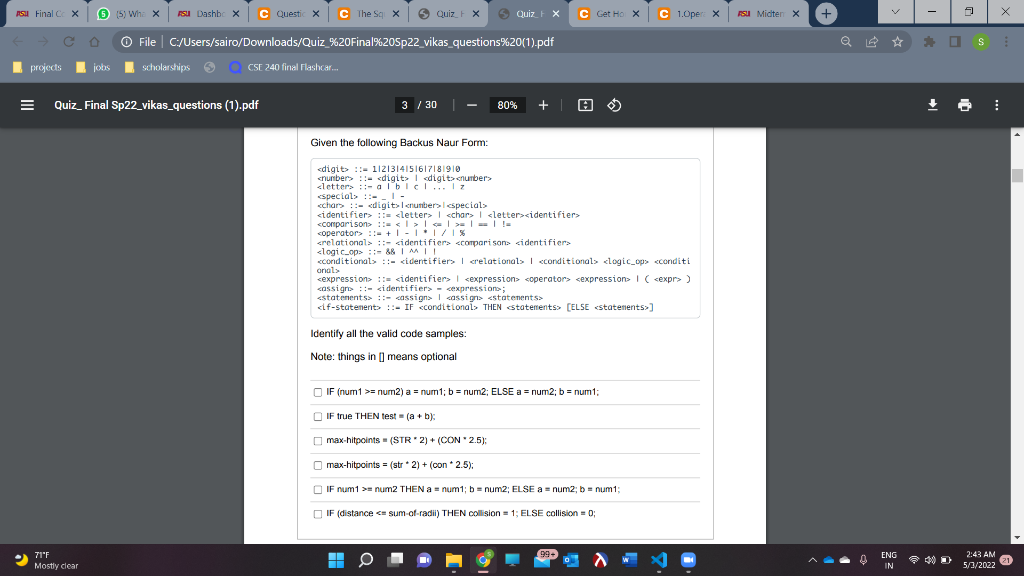 Solved Given the following Backus Naur Form: ::= | Chegg.com
