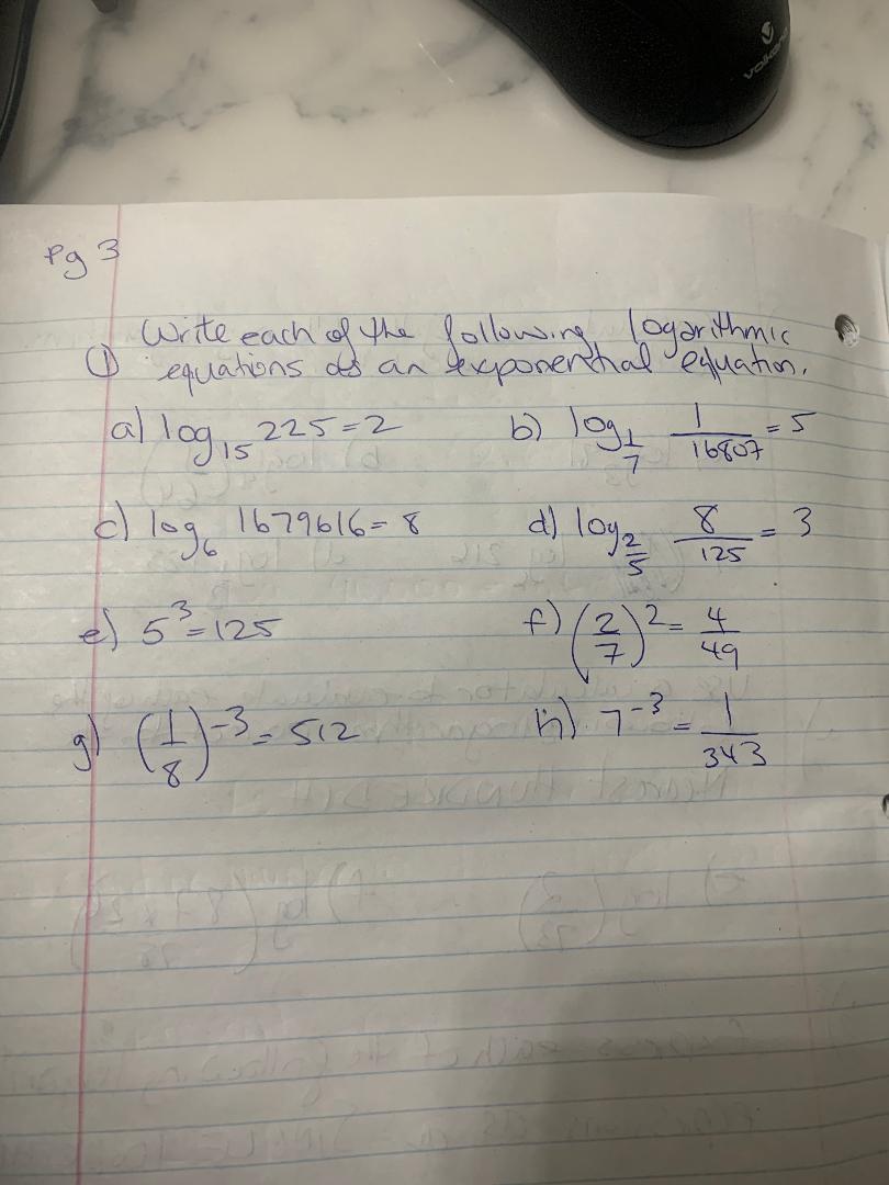 Solved Write each of the following logar thmic (1) equations | Chegg.com