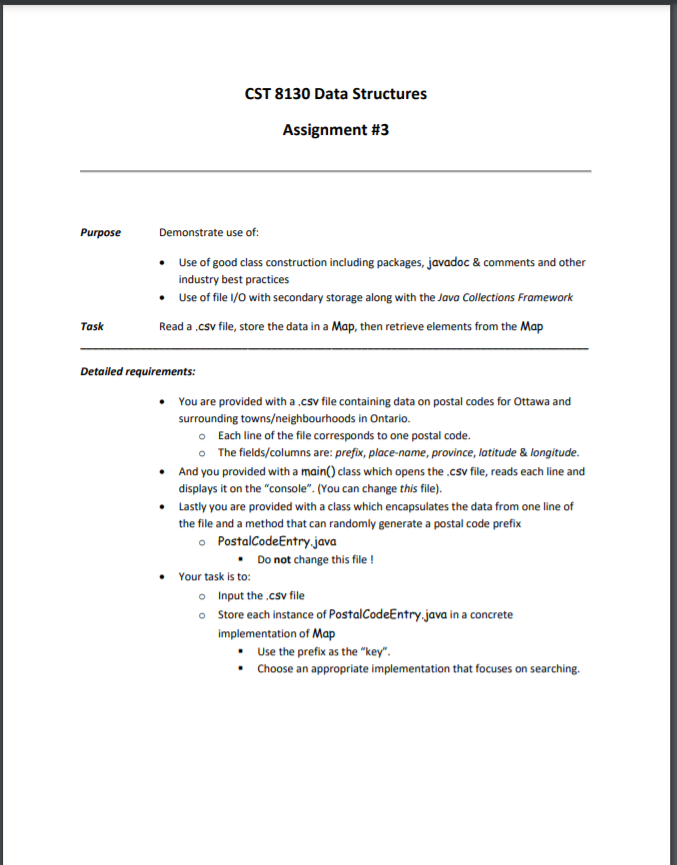 Solved CST 8130 Data Structures Assignment #3 Purpose | Chegg.com