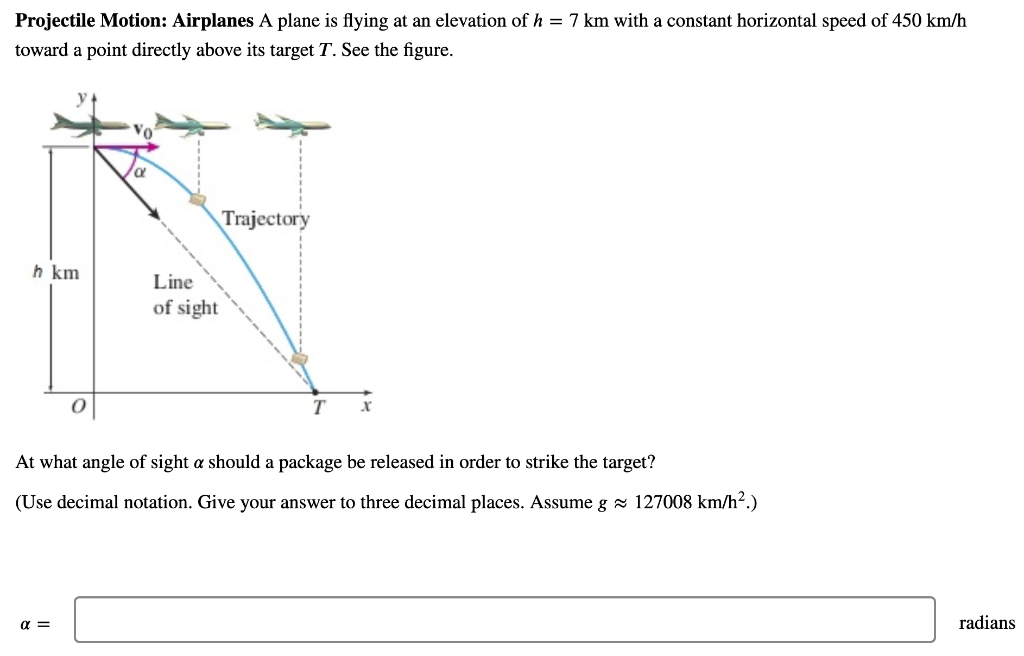 Solved Projectile Motion: Airplanes A plane is flying at an | Chegg.com